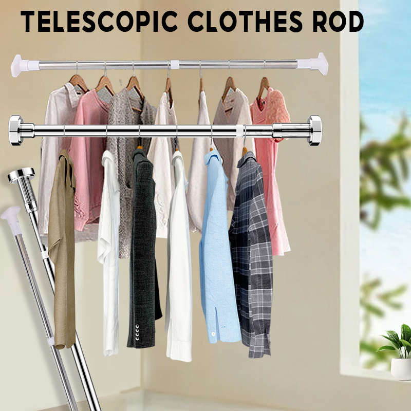 Punch-free Telescopic Clothes Rod Adjustable Curtain Rod Clothes Drying ...