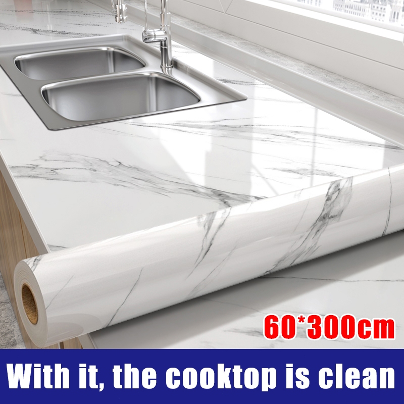 300cm Waterproof Marble Wall paper Stickers Cupboard Table Kitchen Self ...