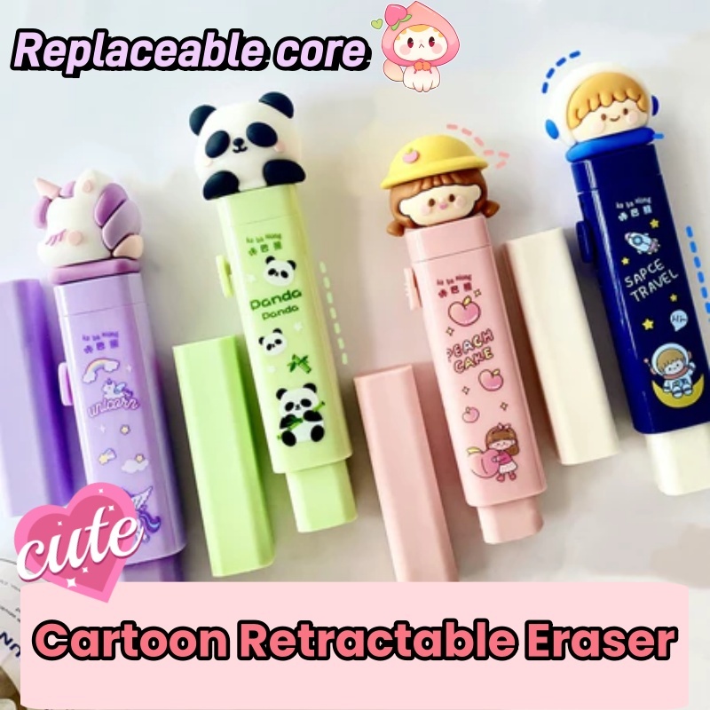 Cute Cartoon Pencil Eraser Retractable Pen Shape Eraser Push-pull ...