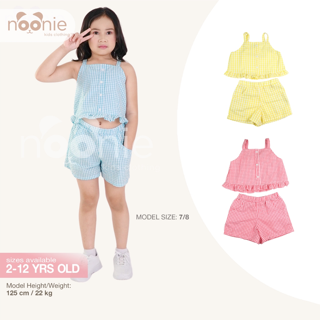 Noonie - Girls Set (2-12Y) - Cotton Seersucker Crop Top Shorts Set ...