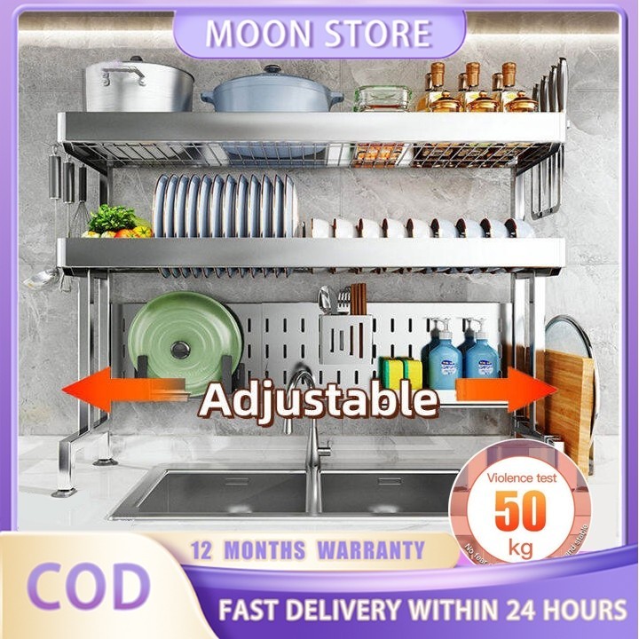 304 Stainless Steel Rack Dish Drying Rack with Drainer Adjustable ...