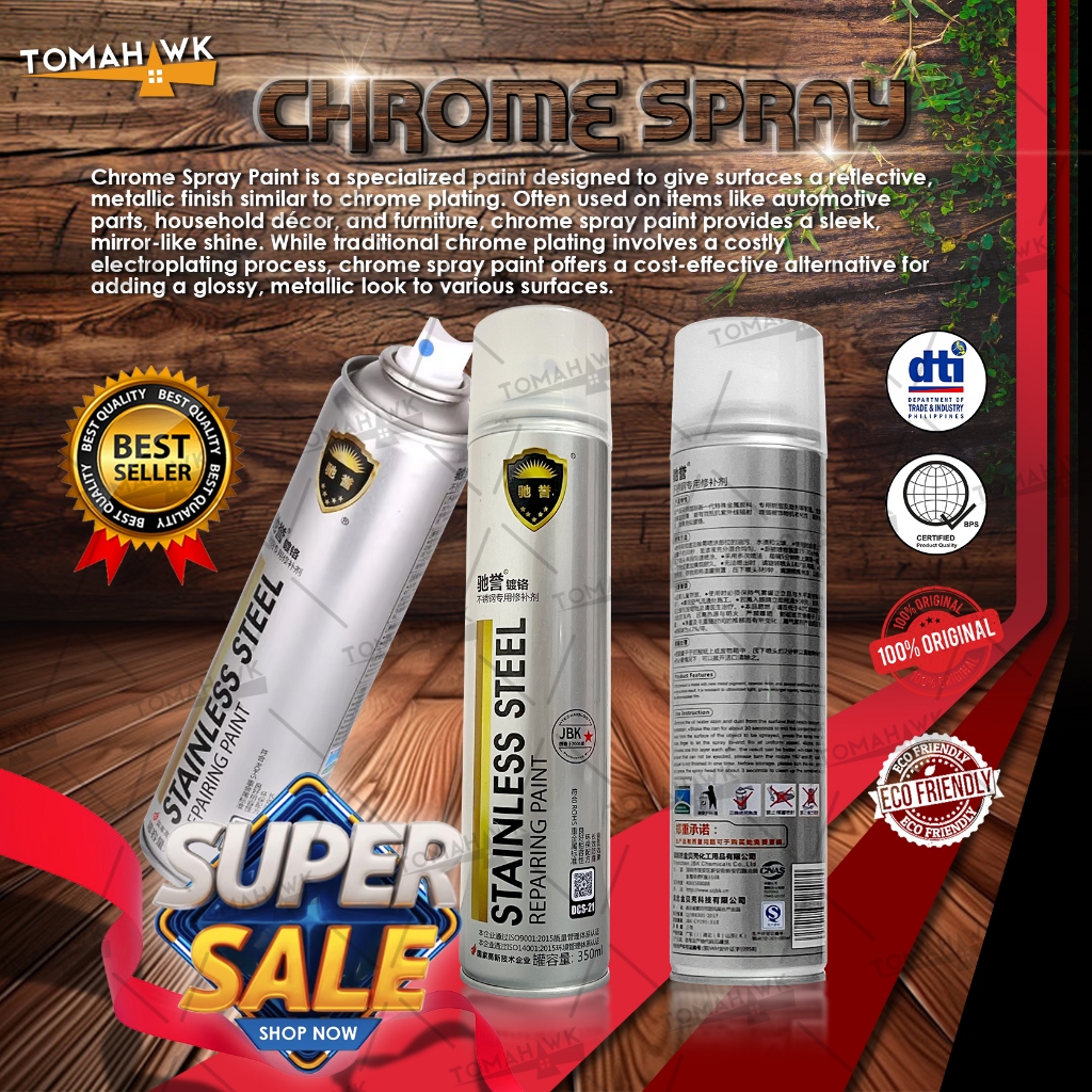 TOMAHAWK 350ML CHROME SPRAY PAINT ALUMINUM ALLOY/METAL ANTI RUST ...