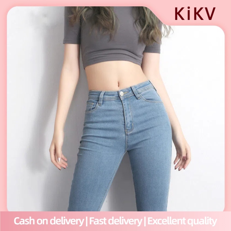 KiKV Korean stretch high-waisted extendable ankle skinny jeans | Shopee ...