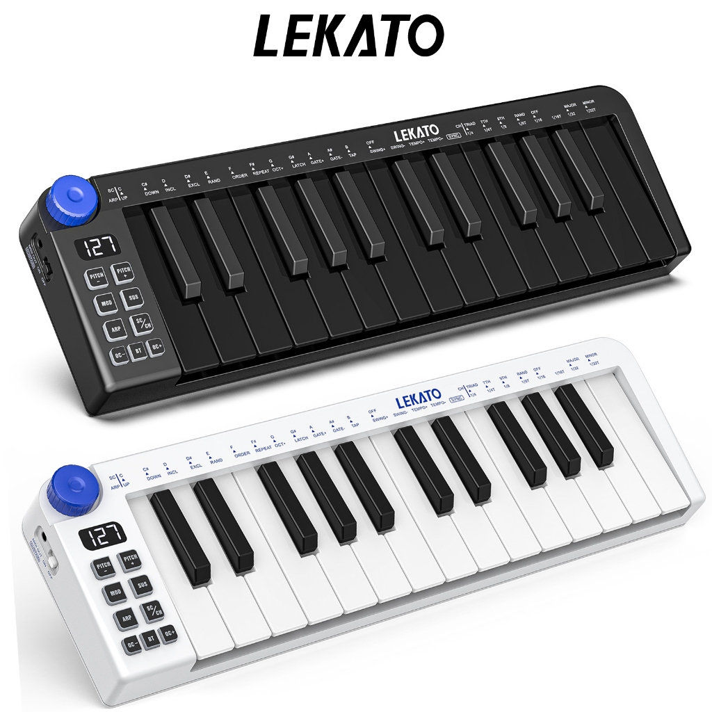 Lekato Mini Midi Keyboard 25 Key Midi Controller Rechargeable Bluetooth 360° Knobs High