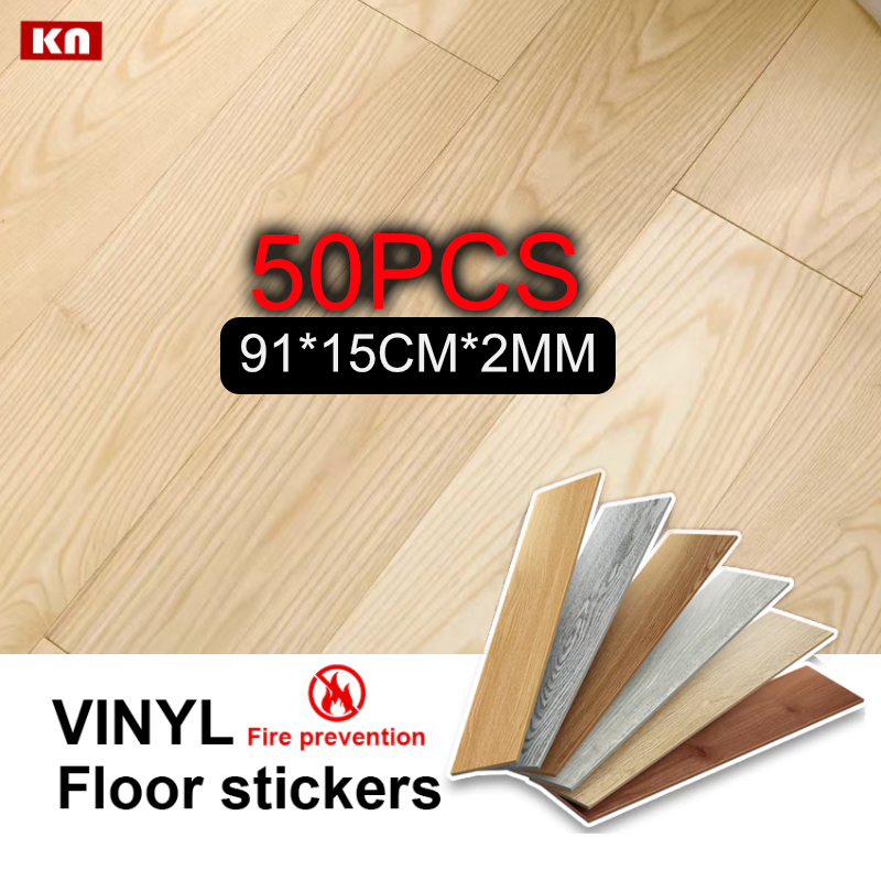 50PCS Wood Grain Vinyl Floor Sticker 91x15cm Self Adhesive Tile Sticker ...