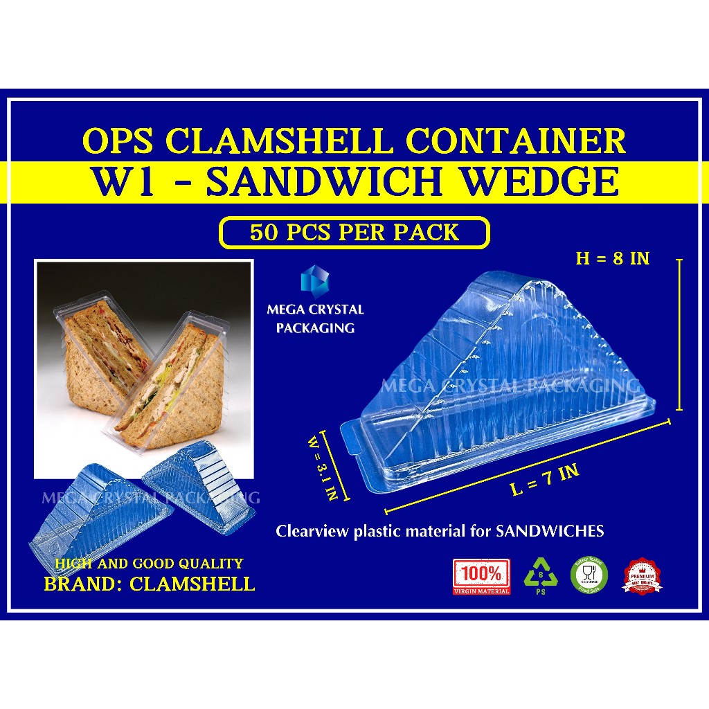 [ 50 Pcs. ] Clamshell Container OPS W1 Sandwich Wedge Clear | Shopee ...