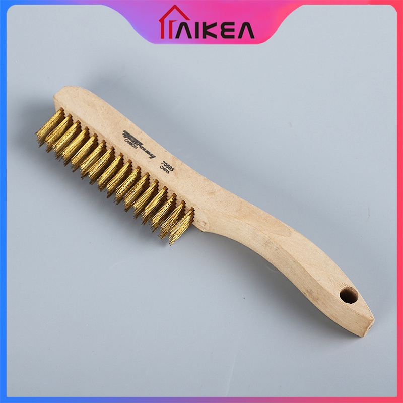 Steel Brush Wood Handle Copper Wire Brush Durable Steel Wire Brush Copper Plated Copperized ...