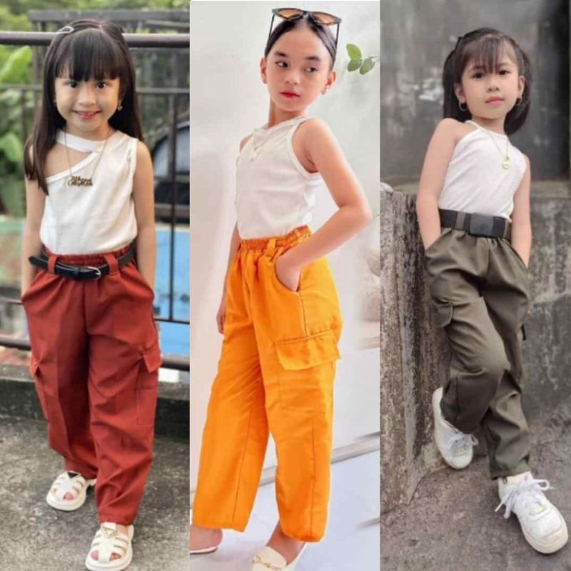 Cargo Pants Tank Tops Terno for girls 3-8 Yrs Old | Shopee Philippines