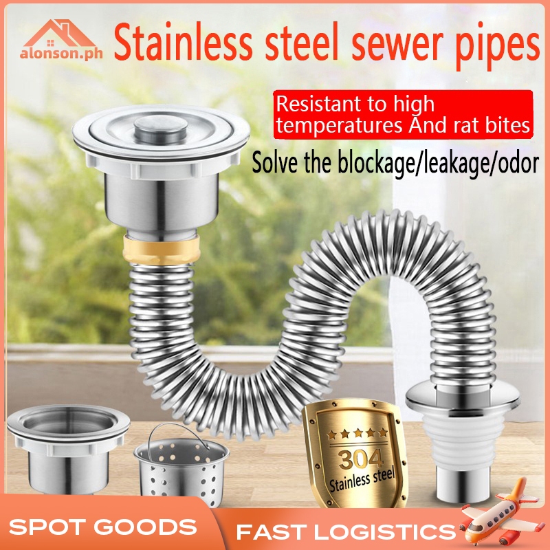 Kitchen Sink Drain Pipe Stainless Steel Washing Basin Sink Drain Pipe ...