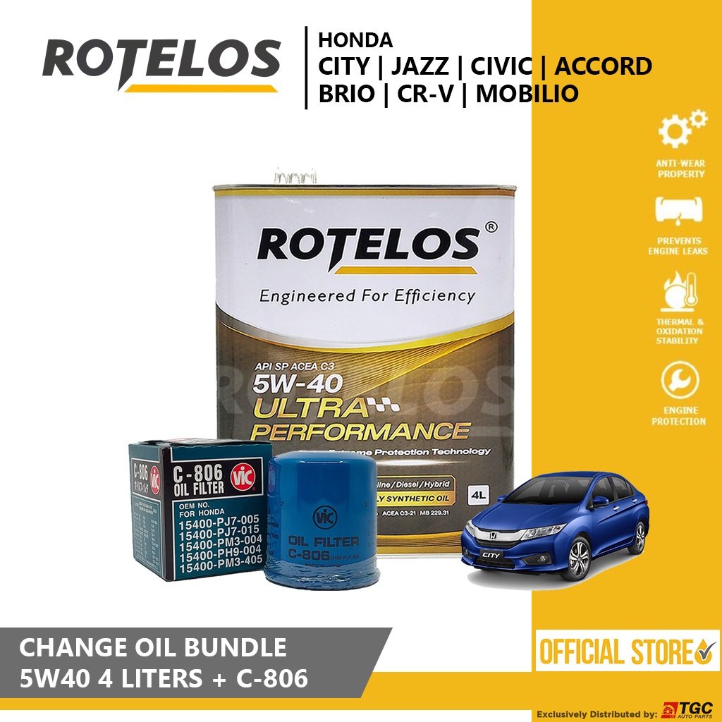 Honda City Jazz Civic Accord Brio CR-V Mobilio Rotelos 5w-40 Fully Synthetic Change Oil 4L ...