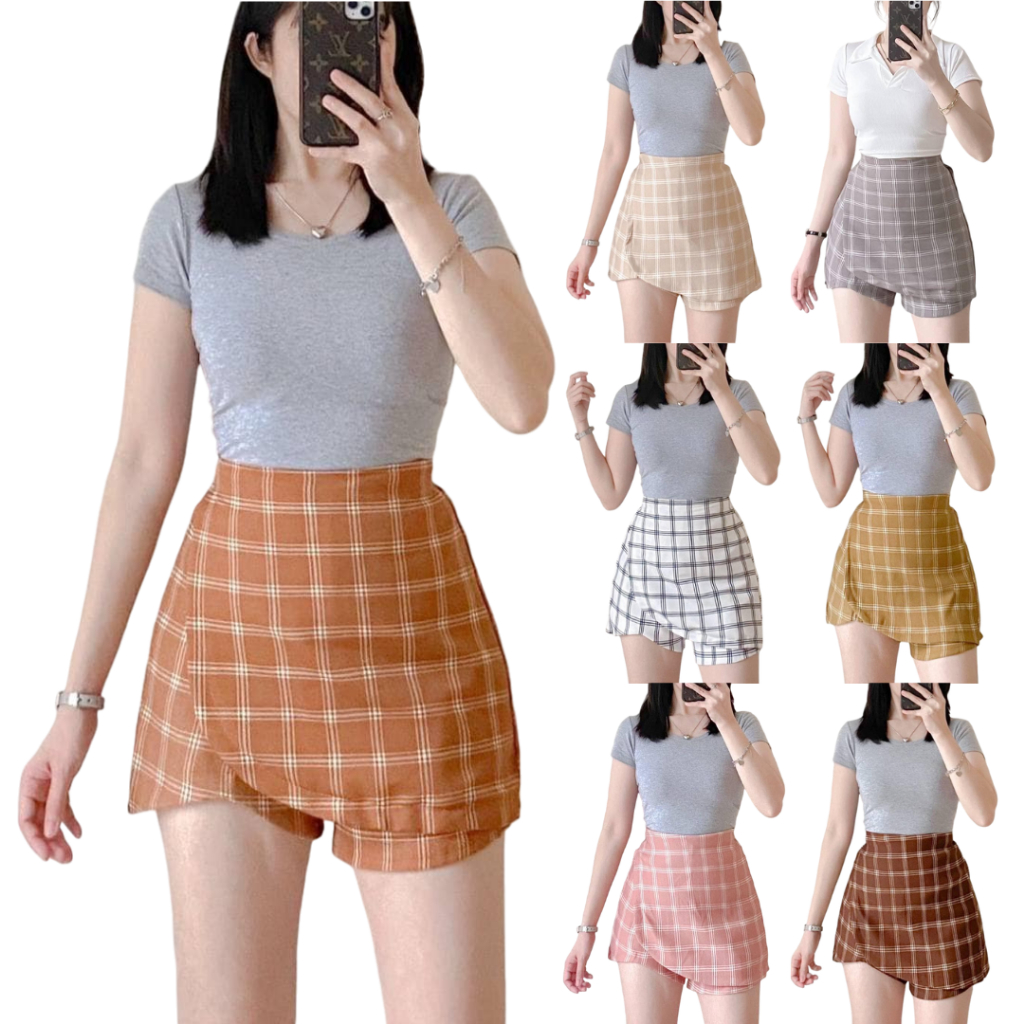 GC Korean Checkered Dolphin High Waist Woven Ladies Skort Palda ...