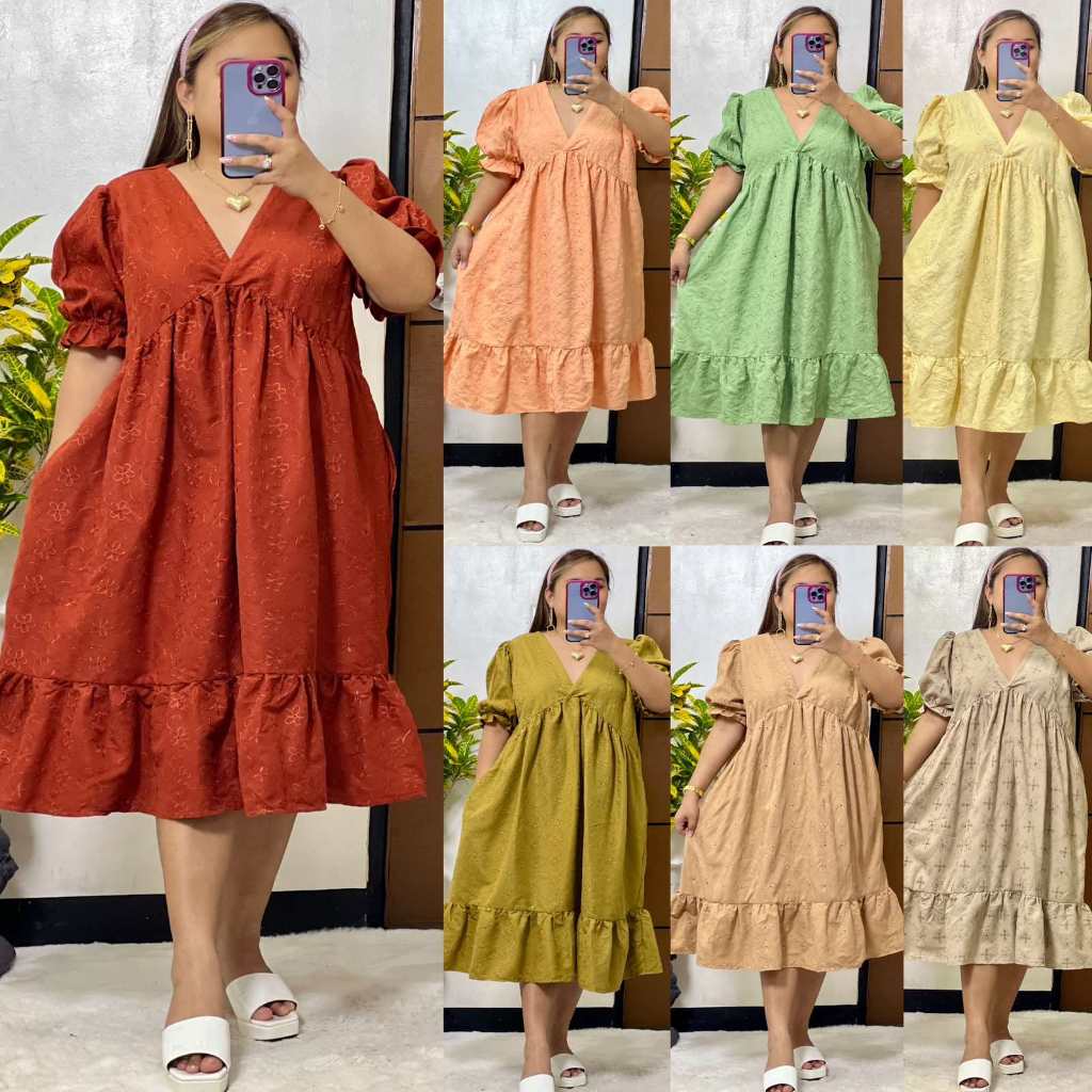 YRA EMBOSSED PRINT DRESS with 2 POCKET BOTH SIDE PLUS SIZE XL-4XL BY taytayclothingshop.ph ...