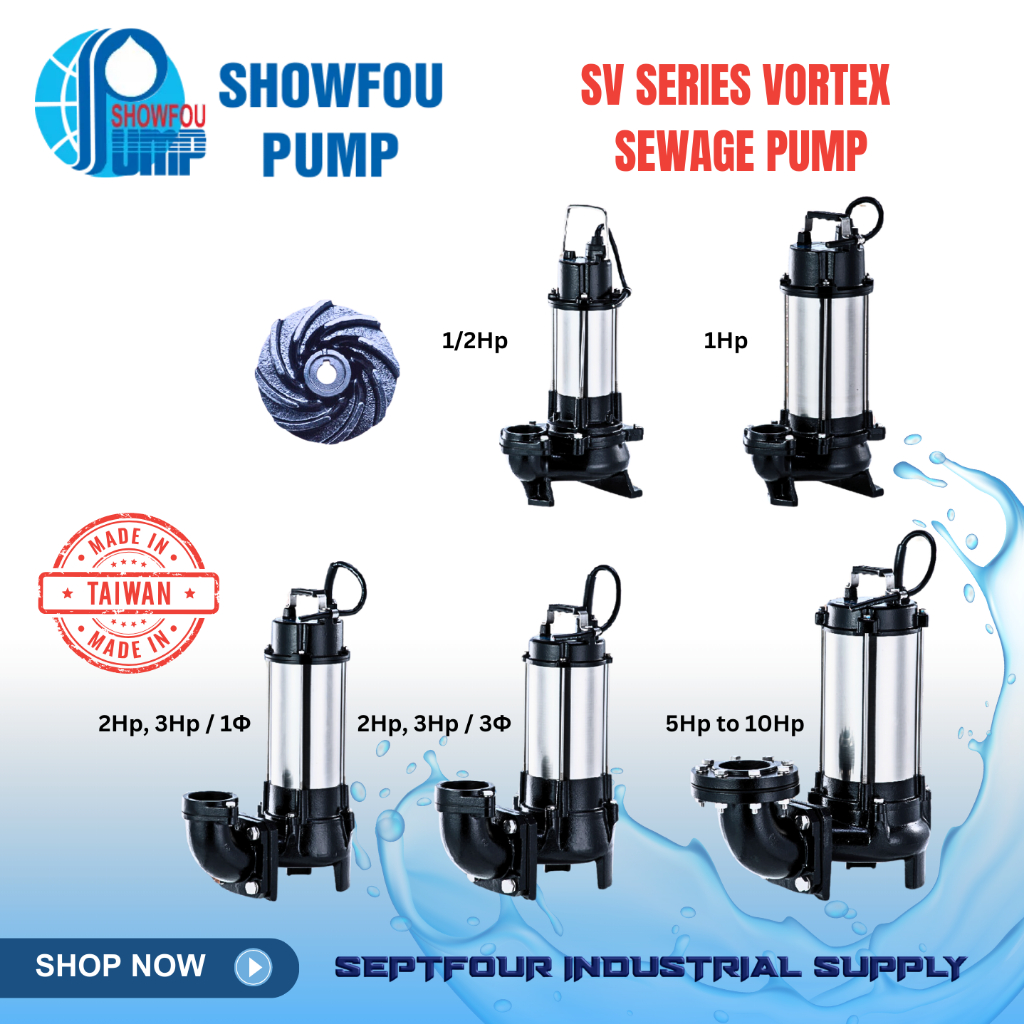 SHOWFOU 1HP (SV) Series Vortex Sewage Pump SV-112 - Made in Taiwan ...