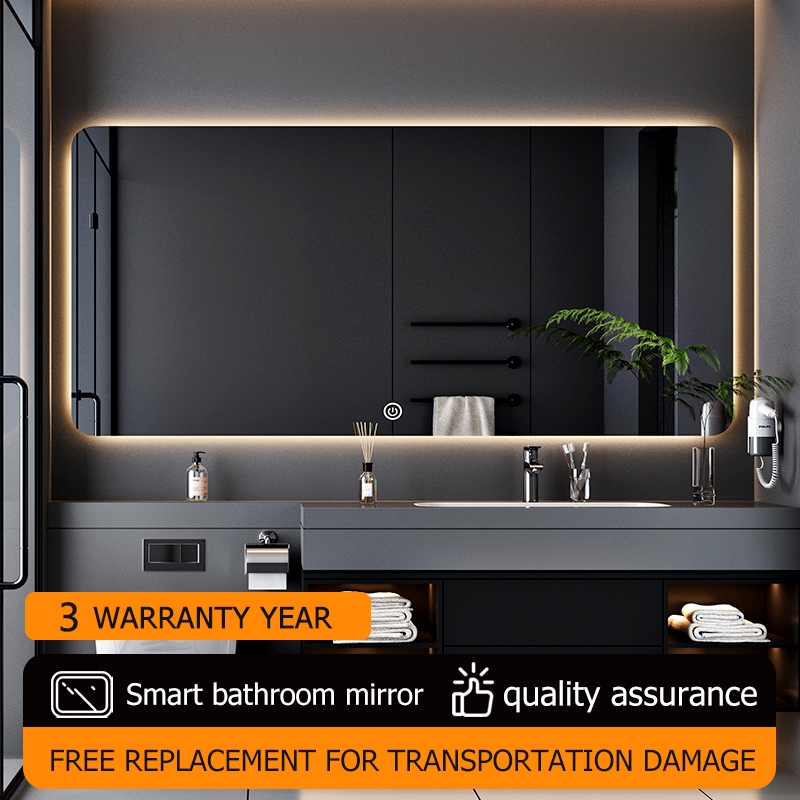 LED bathroom mirror with three color stepless dimming backlight ...