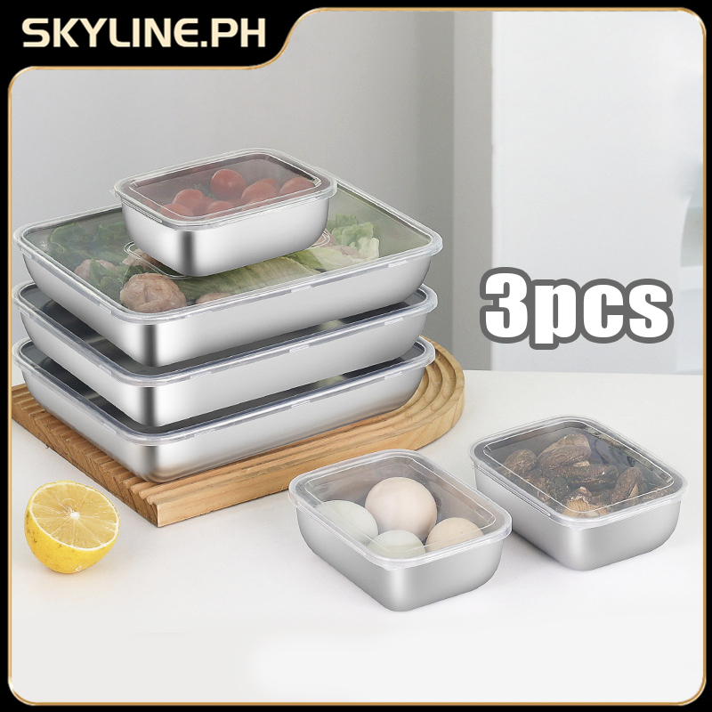 3pcs Japanese Style Food Tray Stainless Steel Box Kitchen Storage Box ...