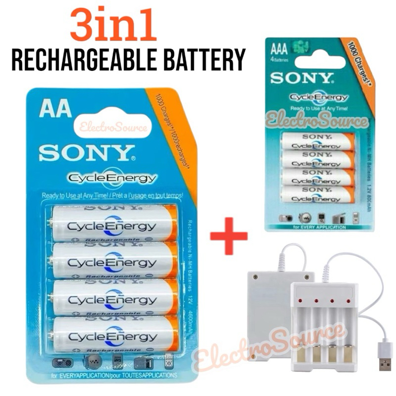 Sony (3in1 Set) AA / AAA RECHARGEABLE BATTERY 1.2V 4600mAh 4300mAh With ...