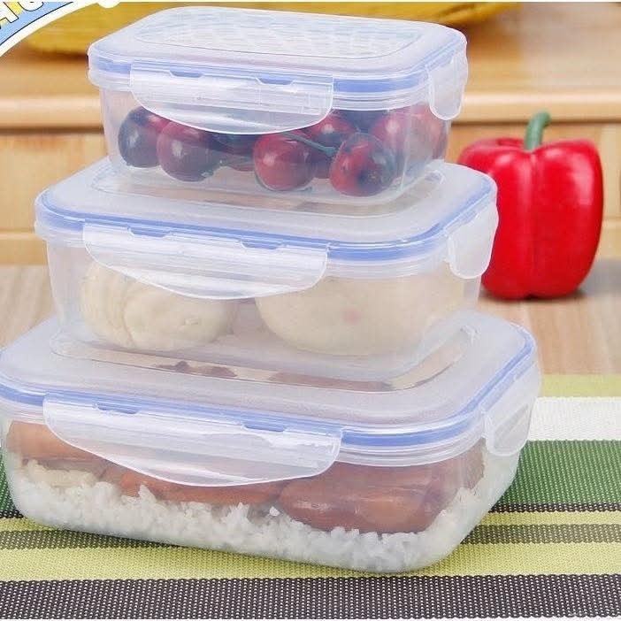 JH 3 PCS Rectangle Food Tupperware Container 3 in 1 Food Storage Box ...