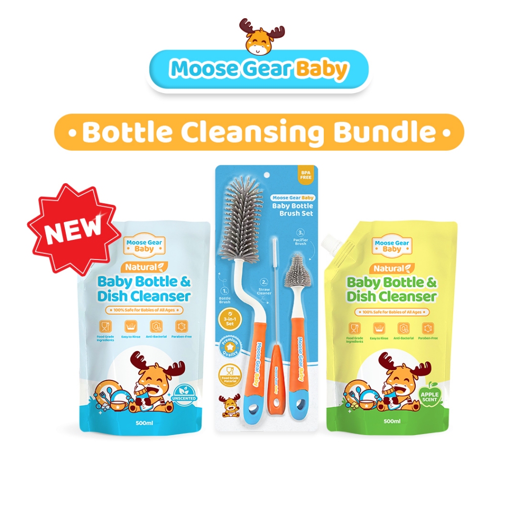 Moose Gear Baby Bottle Cleansing Bundle (1x Bottle Brush & 1x Bottle ...