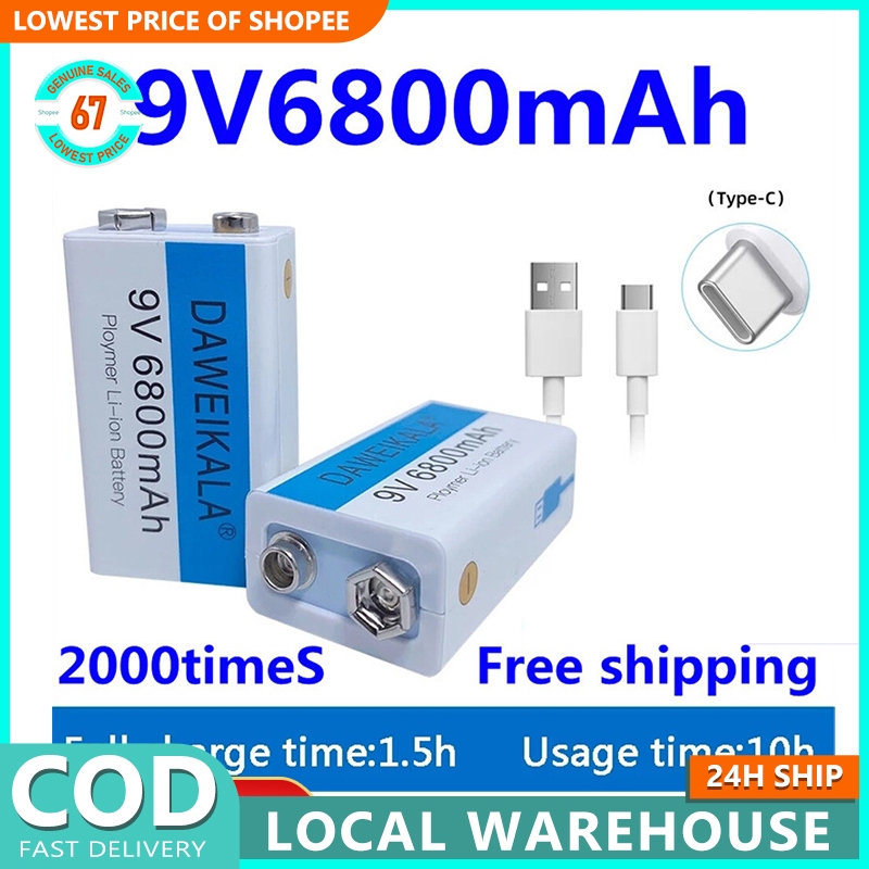 9V battery 6800mAh li-ion Rechargeable battery Micro USB Battery 9V ...