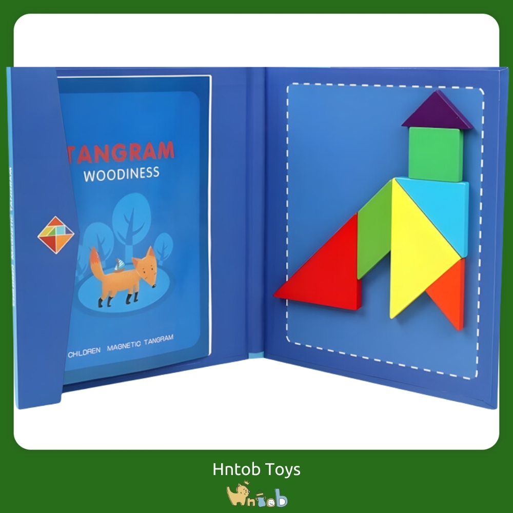 Hntob 22*18cm Wooden Magnetic Tangram 3D Geometric Shape Colored Puzzle ...