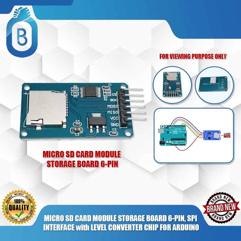 MICRO SD CARD MODULE STORAGE BOARD 6-PIN, SPI INTERFACE with LEVEL CONVERTER CHIP FOR ARDUINO ...