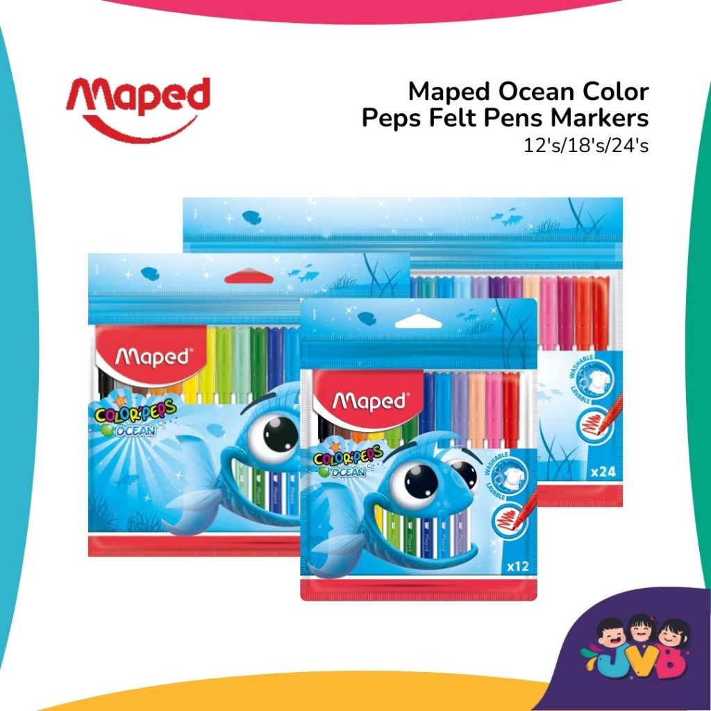 MAPED Ocean Color Peps Felt Pens (Pulse) (12,18, 24 colors, Felt Tip ...