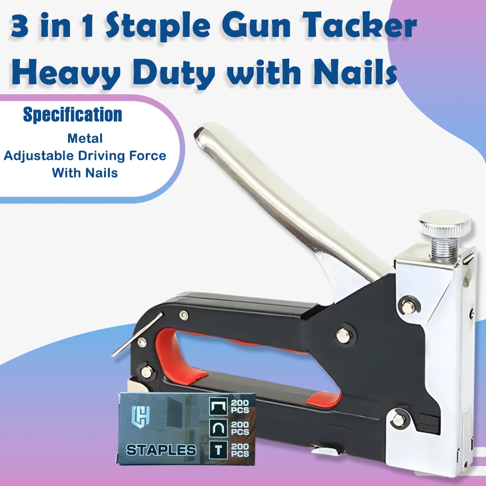 3-Way Heavy Duty Staple Gun 3in1 Tacker Gun with 600pcs Nails for Wood ...