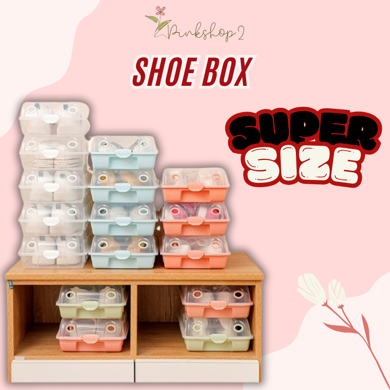 BIG SIZE Hard Plastic Shoe Box Stackable Shoe Cabinet Shoe Rack Storage ...