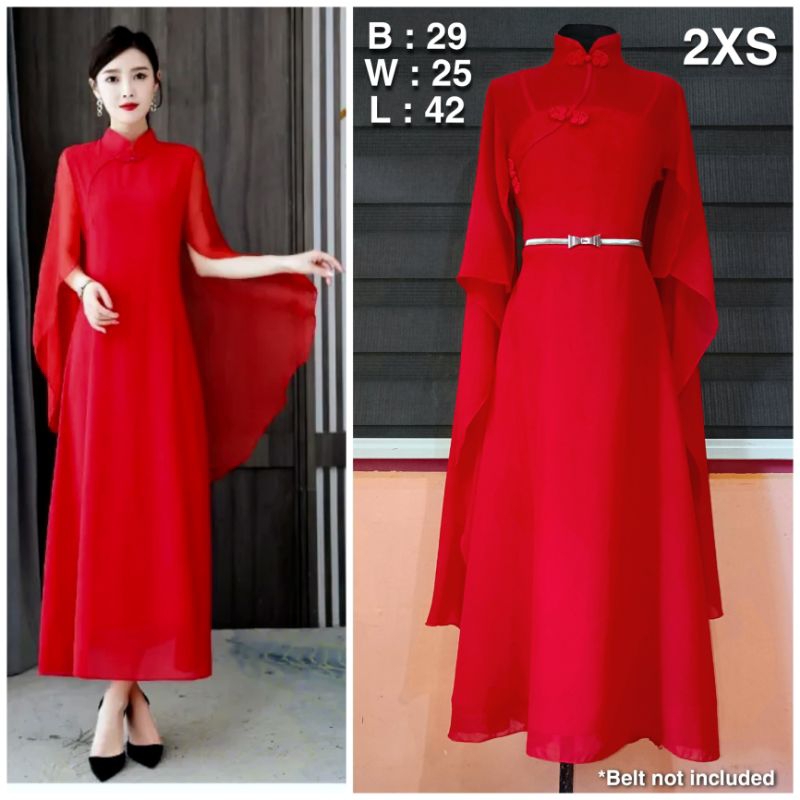 Kid's Traditional Chinese Cheongsam Qipao Plain Red Fairy Chiffon Long ...