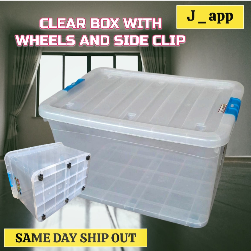 CLEAR BOX J&T storage box with 4 wheels TRANSPARENT BOX | Shopee ...