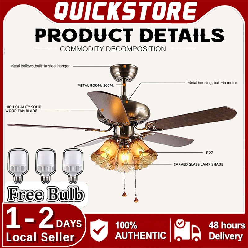 [Free Bulb] Ceiling Fan Light Fan Light Restaurant Living Room Fan ...