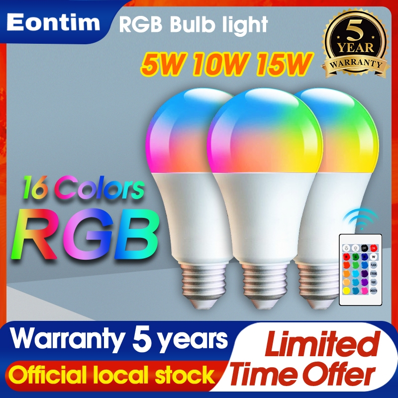 Eontim LED RGB Bulb Light With Remote E27 16 Color Colored 220V 5W 10W ...