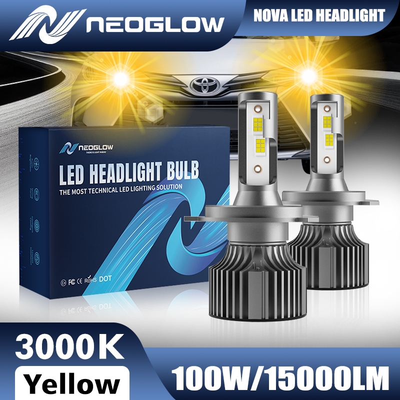 2PCS NEOGLOW NOVA 100W 15000LM 3000K H4 LED Headlight H11 Fog Light Car Light Bulb With Canbus ...