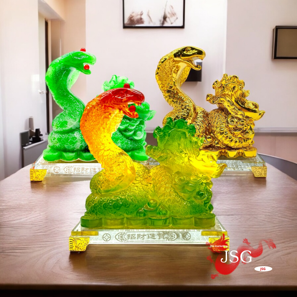 2025 Lucky Snake With Glass Stand Resin Figurines Decoration for Luck ...