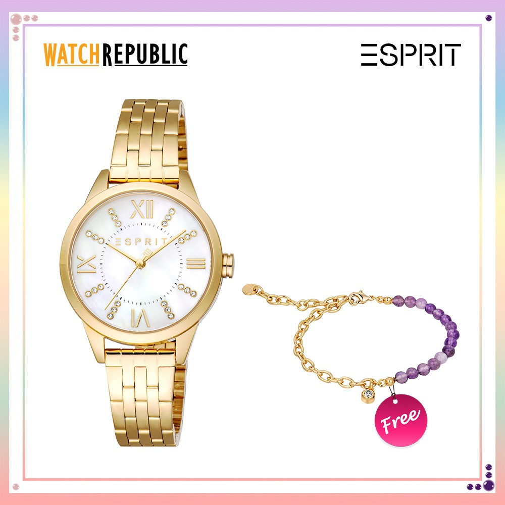 Esprit Pointy Gold Stainless Steel Analog Quartz Watch For Women ...