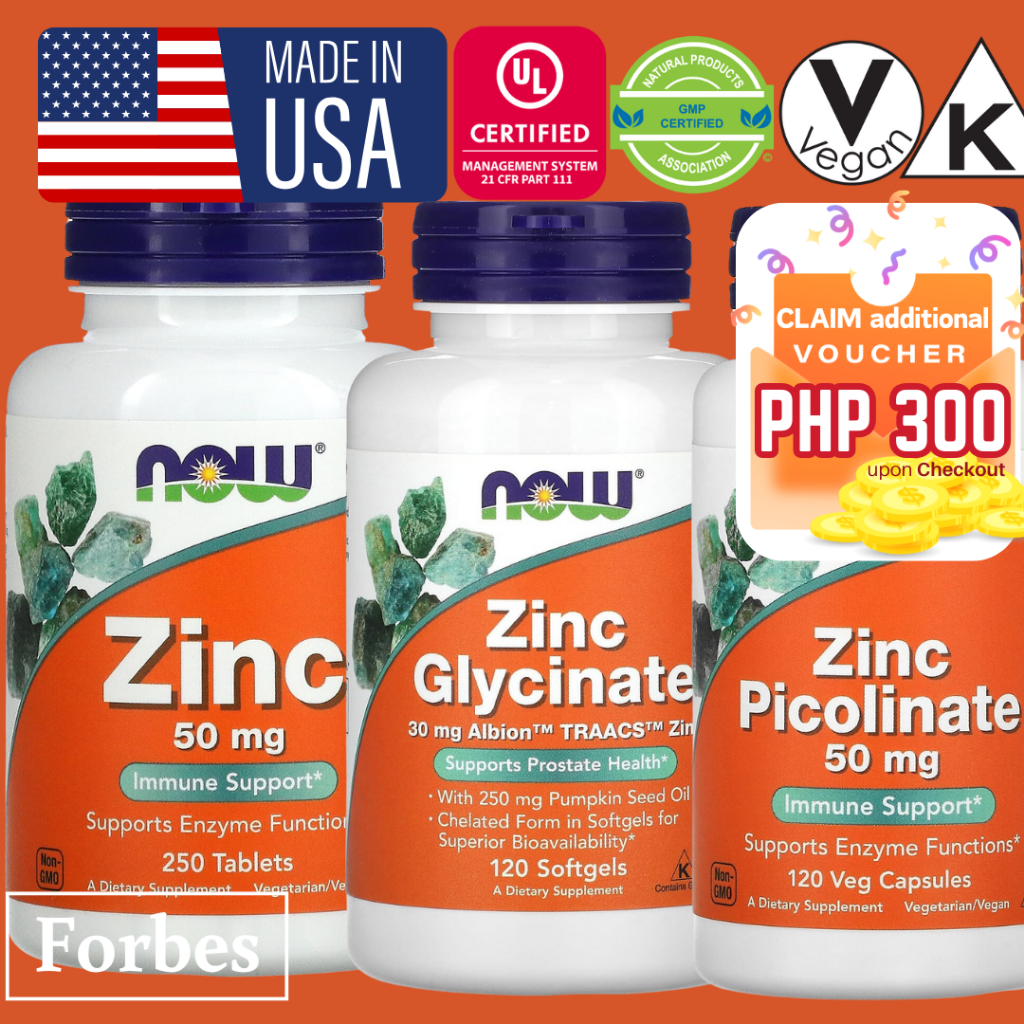 NOW Foods Zinc 50 mg Tablets / Zinc Glycinate & Picolinate / 120-250 ...