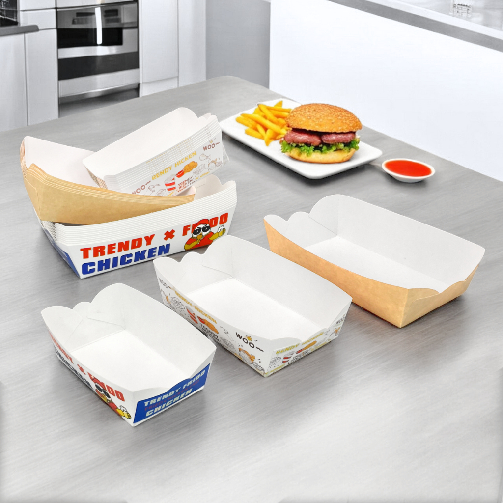 25pcs Snack Boat Plain Kraft Printed Paper Food Tray Packaging ...