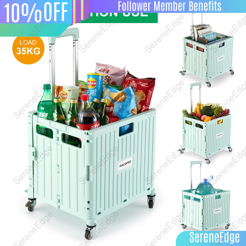 SereneEdge Grocery Market Trolley With Wheels Folding Shopping Cart ...