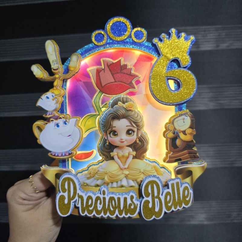 Princess Belle cake topper with lights 7-8 inches /customized ...