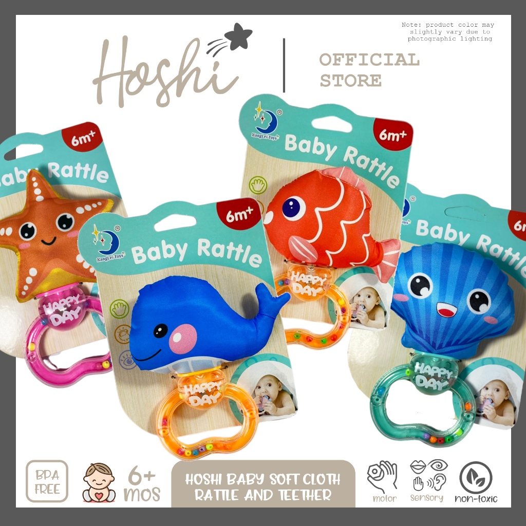 Hoshi Baby Soft Cloth Baby Rattle and Teether, Sensory Teething Toy for ...