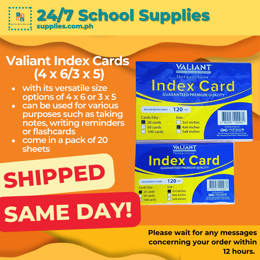 Valiant Index Cards, White, 20 Sheets, 4 x 6 or 3 x 5 | Shopee Philippines