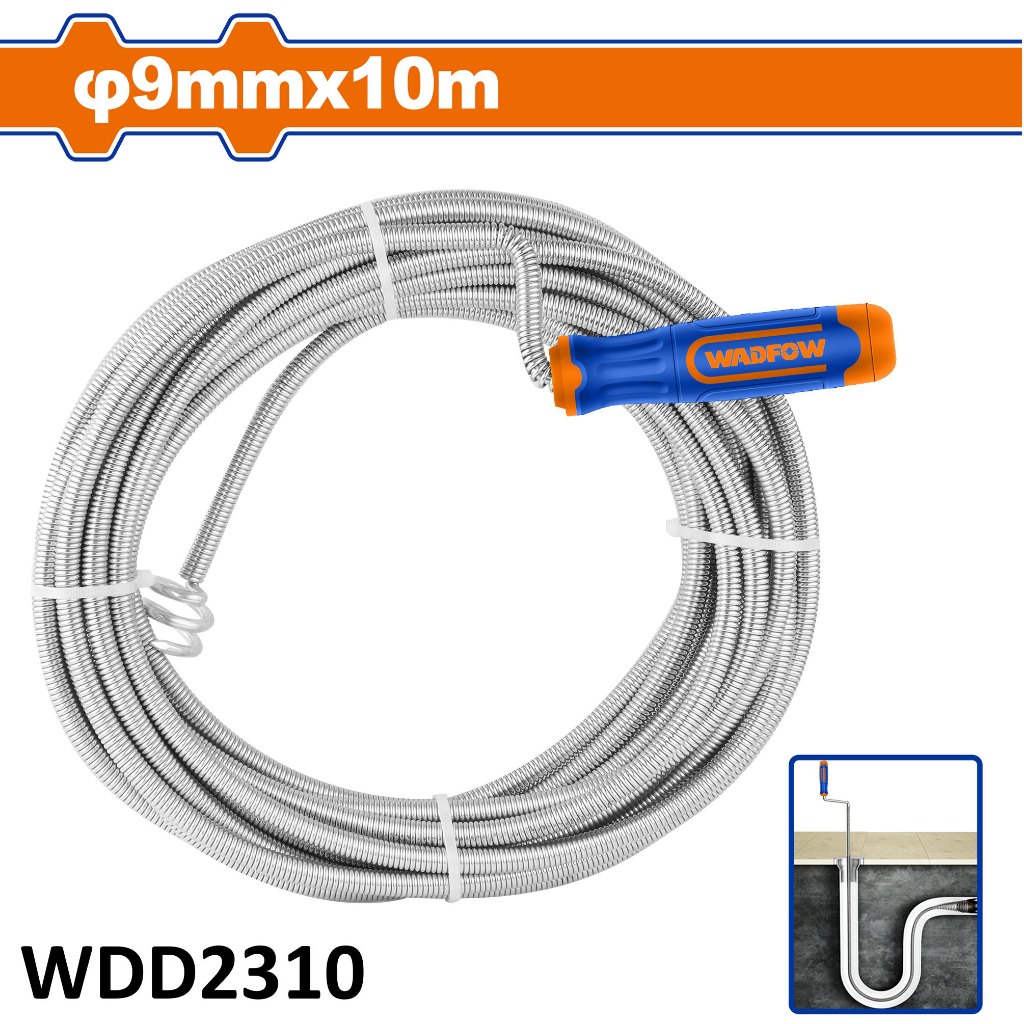 WADFOW Flexible Spring Drain Auger 10M Wire Sewer Manual Plumbing Sink ...