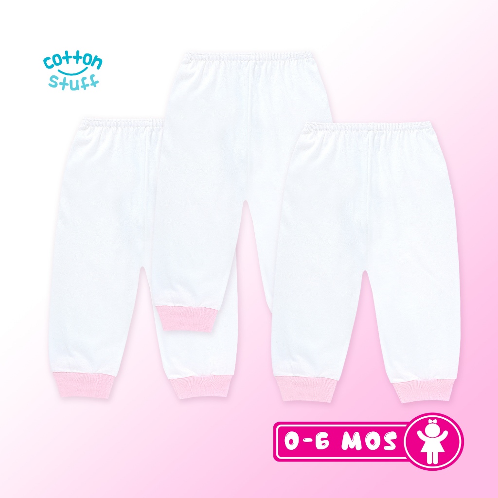 Cotton Stuff - 3-piece Pajama Pants (White with Pink) | Shopee Philippines