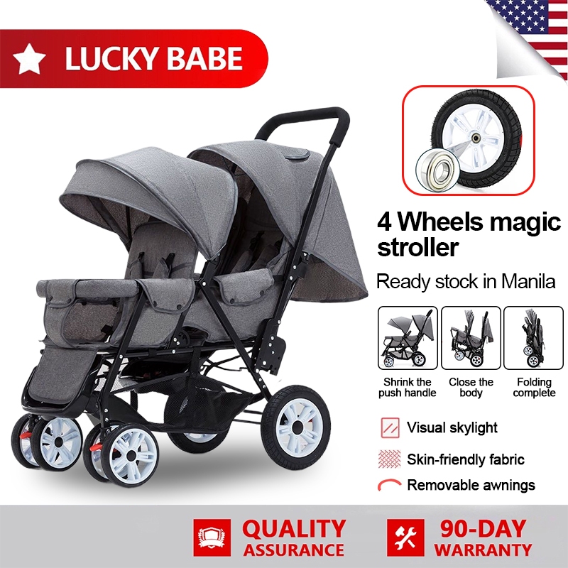 LUCKYBABE Double front and rear baby strollers lightweight folding ...