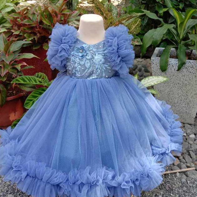 Truediz Gown | Puff Ruffles Sleeveless - 1 layer raffles Long Gown ...