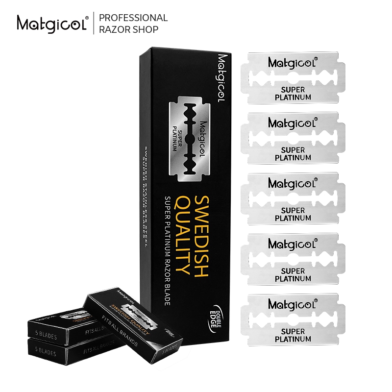 Matgicol 100PCS Double Edge Razor Blades Platinum Swedish Stainless ...