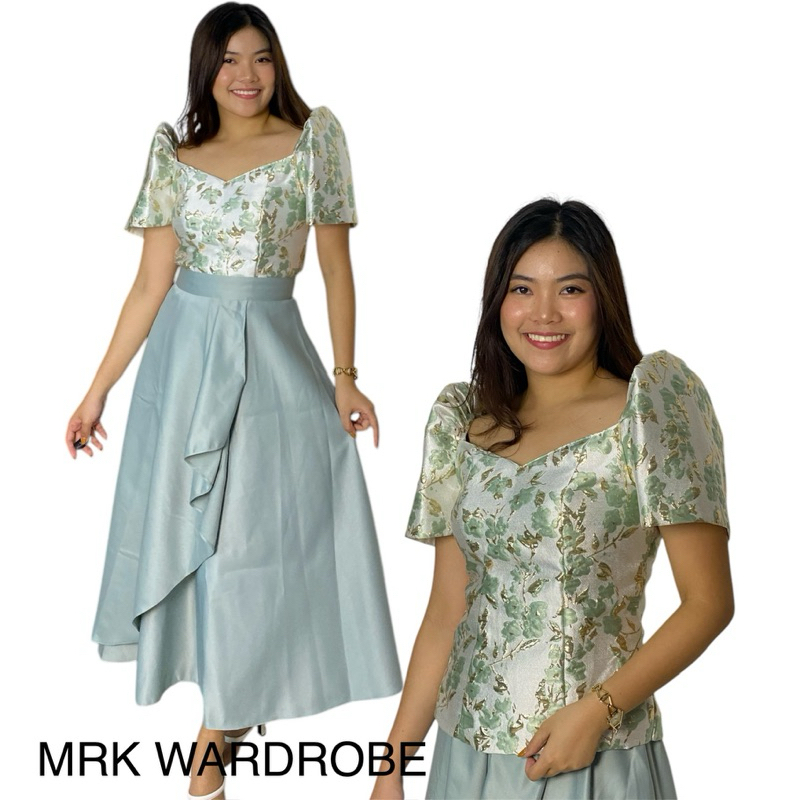 Sage Green Brocade Filipiniana Top and Skirt Set [Sold Individually ...