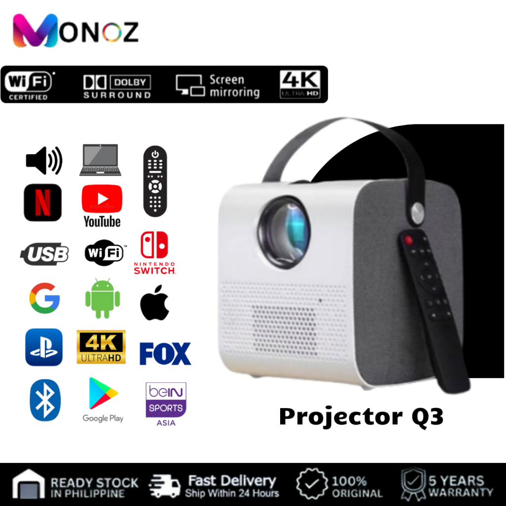 Q3 Pro Projector with LED Smart IOS Android Bluetr inbuilt Netflix ...