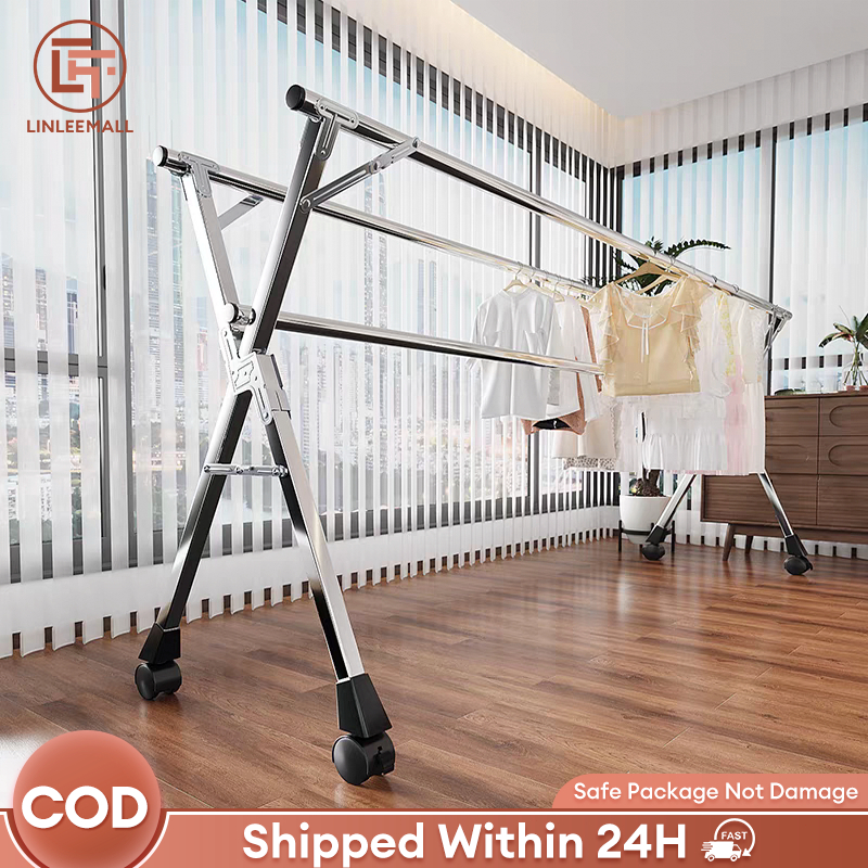 Foldable Sampayan Stainless Clothes Rack With Wheel Laundry Drying Rack ...