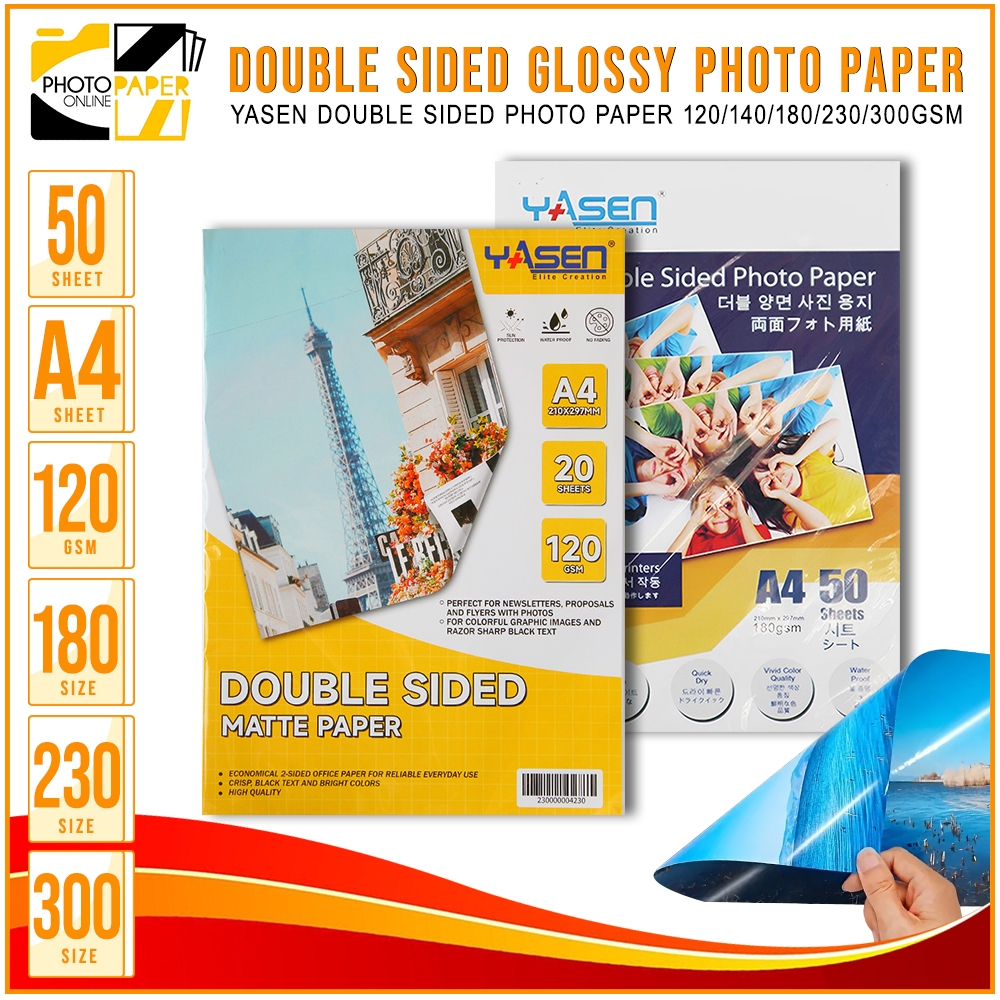 Yasen A4 Double Sided Glossy & Matte Photo Paper 120GSM to 300GSM Photo ...